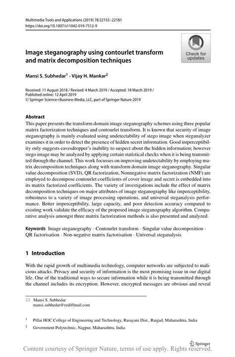 Image Steganography Using Contourlet Transform And Matrix Decomposition