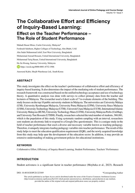 Pdf The Collaborative Effort And Efficiency Of Inquiry Based Learning Effect On The Teacher
