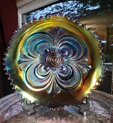Imperial Glass Scroll Embossed Carnival Glass Bowl Purple Etsy