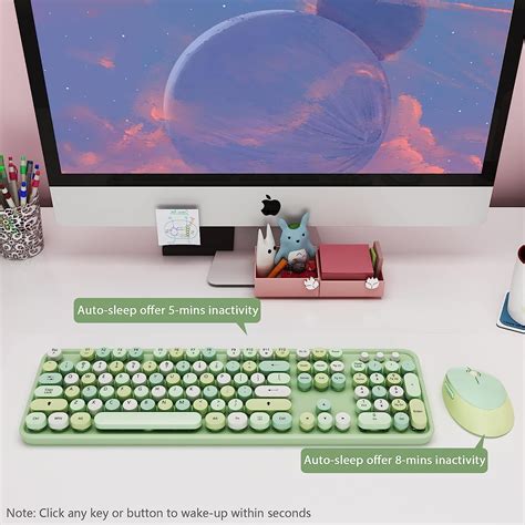 Buy Wireless Keyboard And Mouse Combo Cute Colorful 104 Key Typewriter Retro Round Keycaps