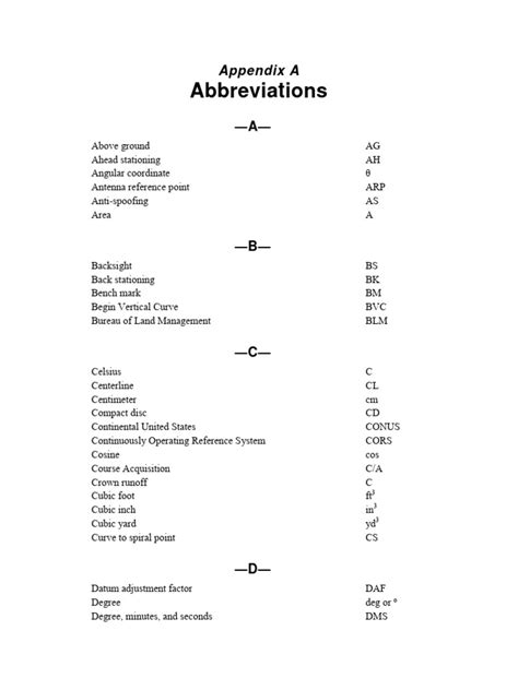 Appendix A Abbreviations Pdf Geodesy Surveying