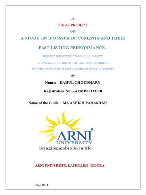 A Study On Ipo Issue Documents And Their Past Listing Performance Pdf