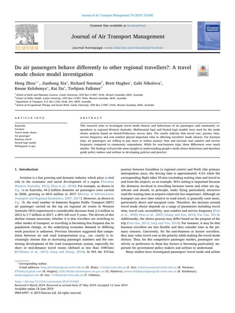 Zhou Etal 2019 Do Air Passengers Behave Differently To Other Regional