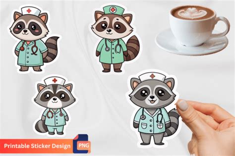 Raccoon Nurse Sticker Png Graphic By Allisonsuns · Creative Fabrica