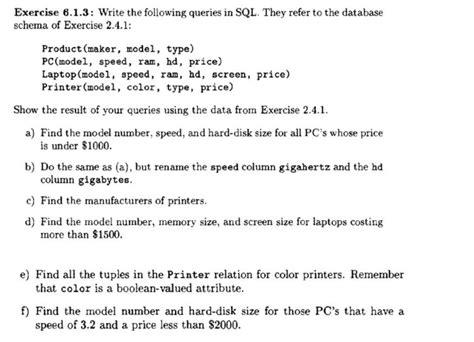 Solved Exercise 613 Write The Following Queries In Sql