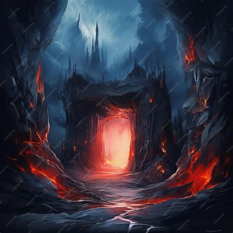 Premium Photo Illustration Of Cave With A Path And Fire Cave Path