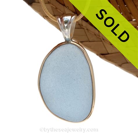 P E R F E C T Large Aqua Blue Sea Glass Pendant In Tiffany Deluxe Wire