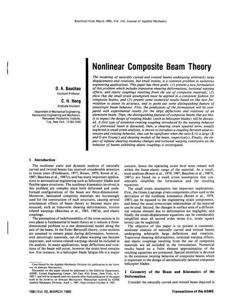 Pdf Nonlinear Composite Beam Theory