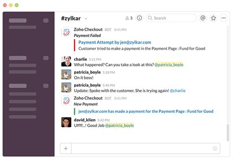 Slack Integration Zoho Checkout