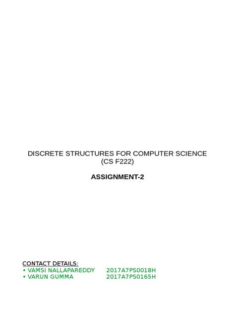 Discrete Structures For Computer Science Cs F222 Assignment 2 Pdf