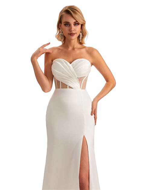 Sexy Sweetheart Side Slit Mermaid Soft Satin Unique Long Bridesmaid