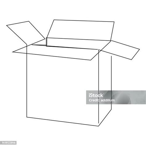 흰색 배경에 하나의 연속 선으로 그리는 골판지 상자 한 줄 그리기 벡터 일러스트레이션 상자에 대한 스톡 벡터 아트 및 기타