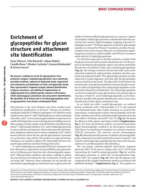 Pdf Enrichment Of Glycopeptides For Glycan Structure And Attachment Site Identification