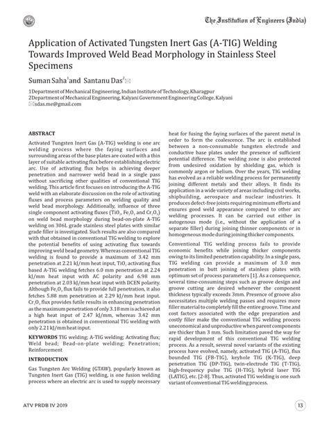 Pdf Application Of Activated Tungsten Inert Gas A Tig Welding Towards Improved Weld Bead