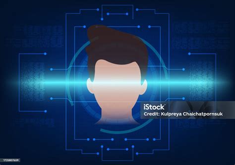 기술 요소와 숫자 코드를 사용한 얼굴 스캐닝 기술 얼굴 Id 스캔을 사용하여 데이터 시스템에 들어가는 미디어 기술 보안 시스템
