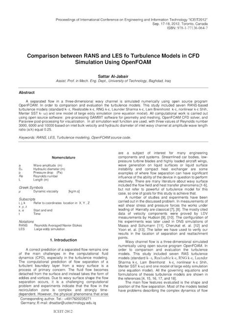 Pdf Comparison Between Rans And Les Fo Turbulence Models In Cfd