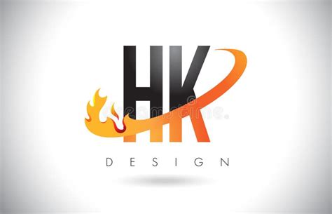Buchstabe Logo HK H K Mit Feuer Flammen Design Und Orange Swoosh Vektor Abbildung Illustration