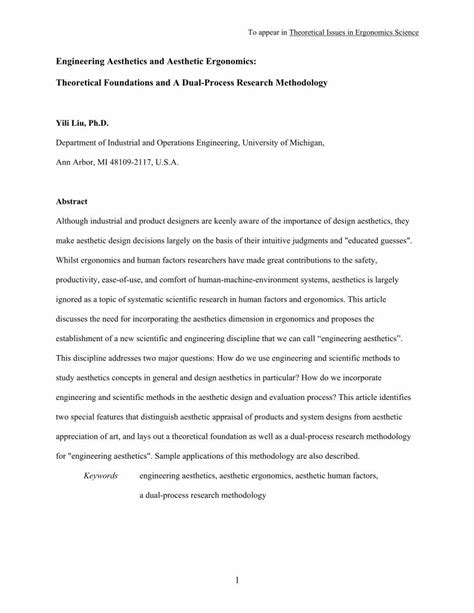 Pdf Engineering Aesthetics And Aesthetic Egonomics · To Appear In