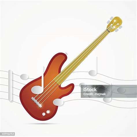 Bass Guitar Illustration With Notes And Staff Stock Illustration