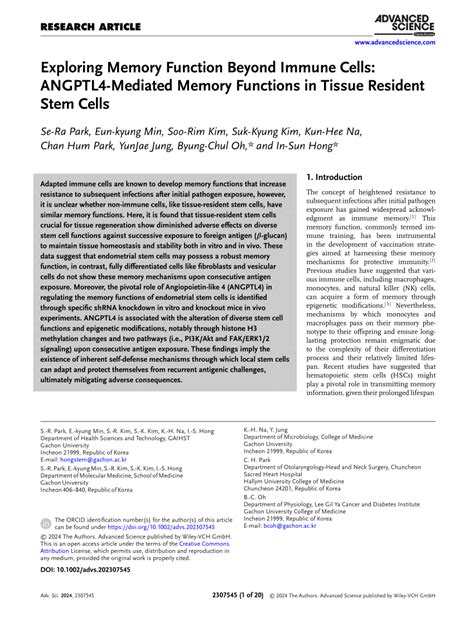 Pdf Exploring Memory Function Beyond Immune Cells Angptl4‐mediated