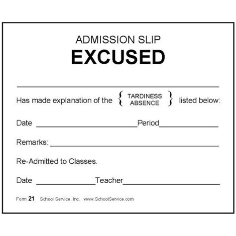 Excuse Tardy Slip And Admission School Forms