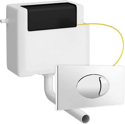 Dual Flush Concealed Cistern With Chrome Push Button Cable Pipe Front Top Access Cistern