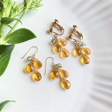 含羞草 14kgf 黄水晶 橄欖石 短耳環 母親節 耳夾 17select Hina Jewelry ｜耳環耳夾耳骨夾人氣榜