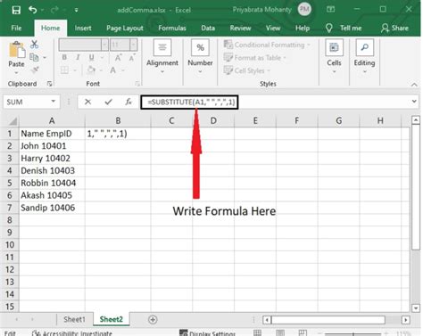 How To Add A Comma After The First Word In Each Cell In Excel