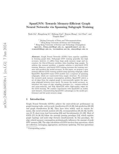 pdf spangnn towards memory efficient graph neural networks via
