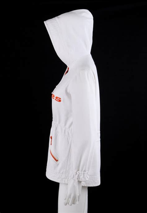 Courreges Paris Hyperbole C1970s White Embroidered Quarter Zip
