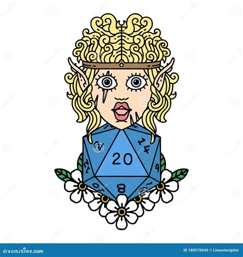 Elf Barbarian Character With Natural Twenty Dice Roll Illustration