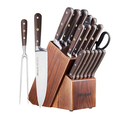 Buy Alltripal 18 Piece Kitchen Knives Set With Wooden Block Sharpener