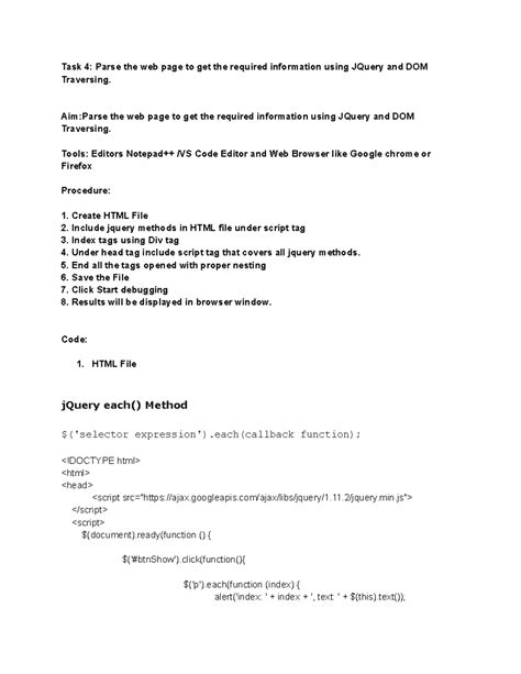 Task 4 Parse The Web Page To Get The Required Information Using Jquery