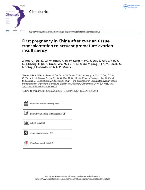Pdf First Pregnancy In China After Ovarian Tissue Transplantation To