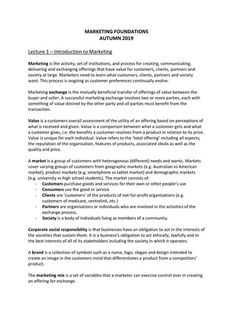 Marketing Foundations Lecture Notes 24108 Marketing Foundations Uts Thinkswap