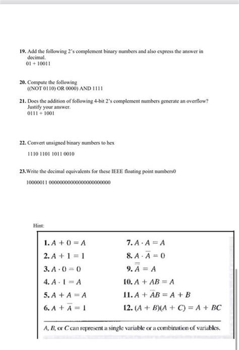 Solved 19 Add The Following 2 S Complement Binary Numbers Chegg