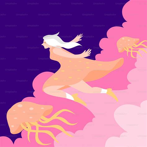 구름 위를 공중을 나는 여자 벡터 Unsplash의 마법의 풍경 이미지