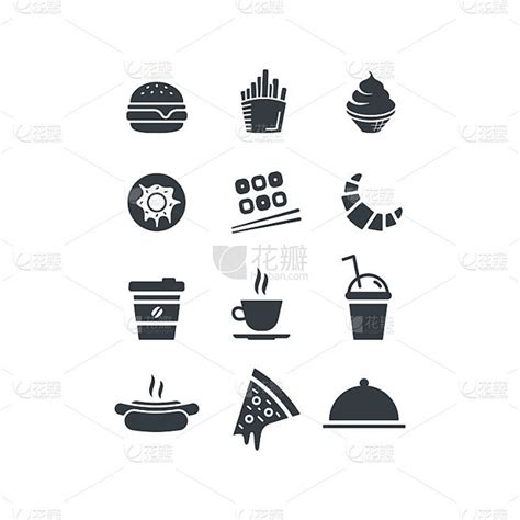 食物和饮料图标设置矢量平面设计网页图标