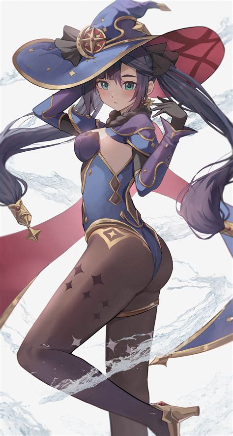 Aftamc Genshin Impact Mona Megistus Ass Garter Heels Leotard Pantyhose