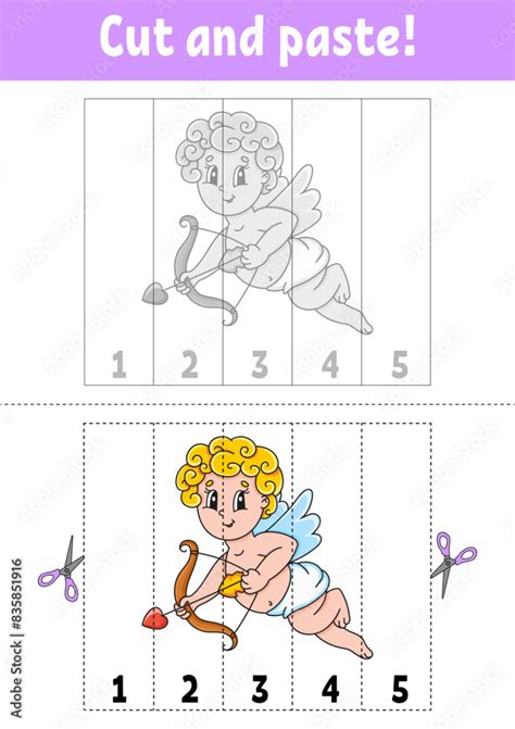 Learning Numbers 1 5 Cut And Glue Cartoon Character Education