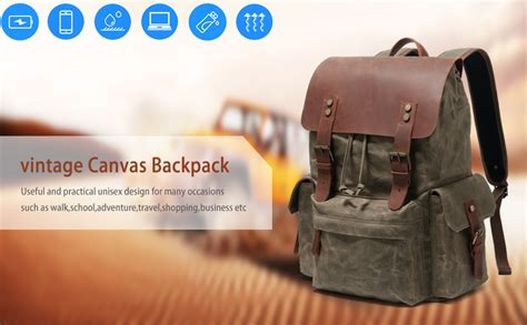 Mumais 2024 Military Style Waxed Canvas Backpack Laptop