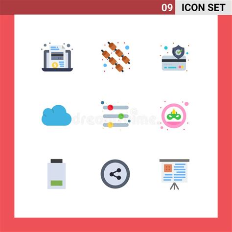 Mobile Interface Flat Color Set Of 9 Pictograms Of Slider Options Payment Equalizer Storage