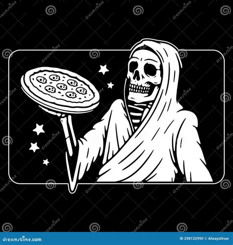 Deadly Delicious Pizza Grim Reaper Patch White Stock Vector