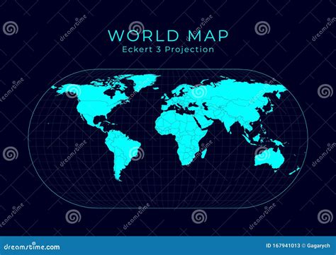 Map Of The World Eckert Iii Projection Stock Vector Illustration Of Latitude Graph 167941013