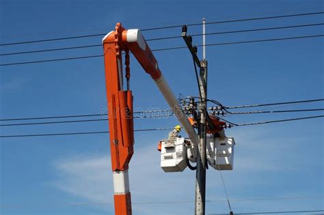 Chiang Mai Thailand November 14 2023 Electricity Worker Repairs