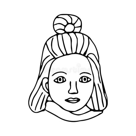 Beautiful Hand Drawn Vector Illustration Of Heads Of A Young Sad Woman