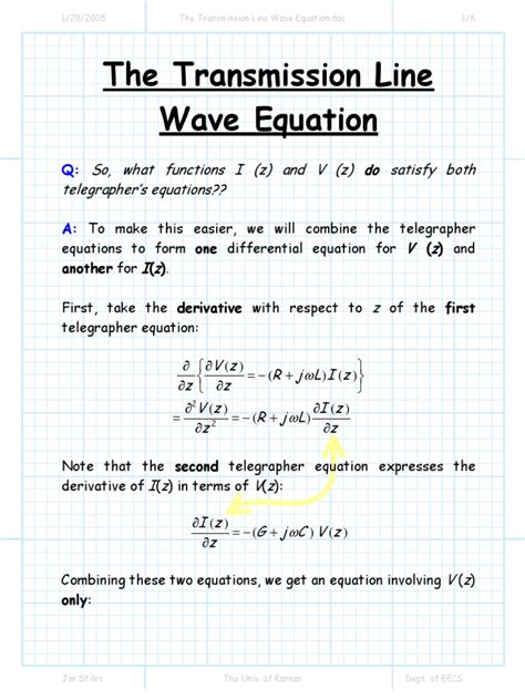 The Transmission Line Wave Equation Pdf Pdf Transmission Line Equations