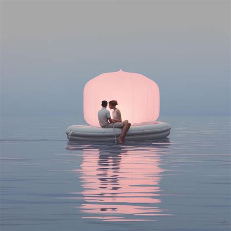 Premium Ai Image Man And Woman On An Inflatable Raft Sitting On Top