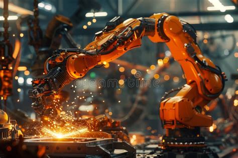 Robotic Arms At Work In An Automated Production Line Stock Illustration Illustration Of