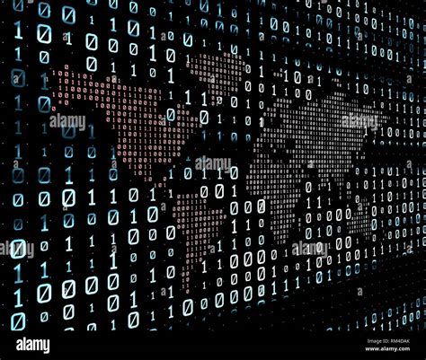 Binary Code Network Matrix World Map Data Transmission And Storage